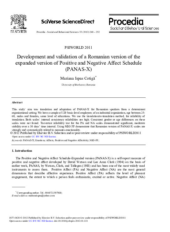 (PDF) Development and validation of a Romanian version of the expanded ...