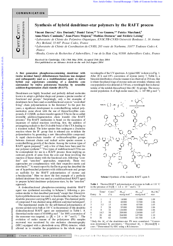 (PDF) Synthesis of hybrid dendrimer-star polymers by the RAFT process | Daniel Taton - Academia.edu