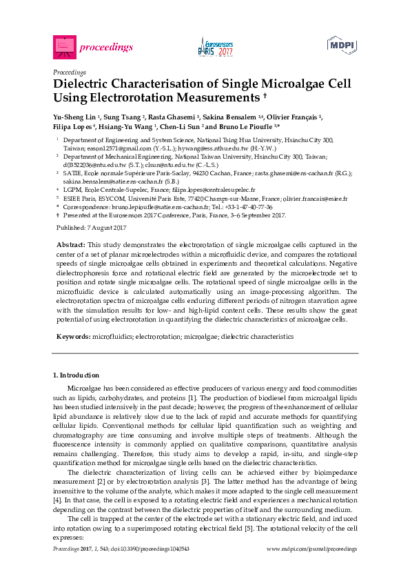 (PDF) Dielectric Characterisation of Single Microalgae Cell Using Electrorotation Measurements