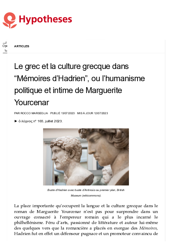 (PDF) « Le grec et la culture grecque dans “Mémoires d’Hadrien”, ou l ...