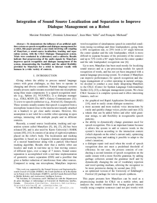 (PDF) Integration of sound source localization and separation to ...