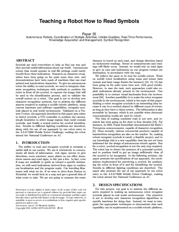 (PDF) Teaching a robot how to read symbols