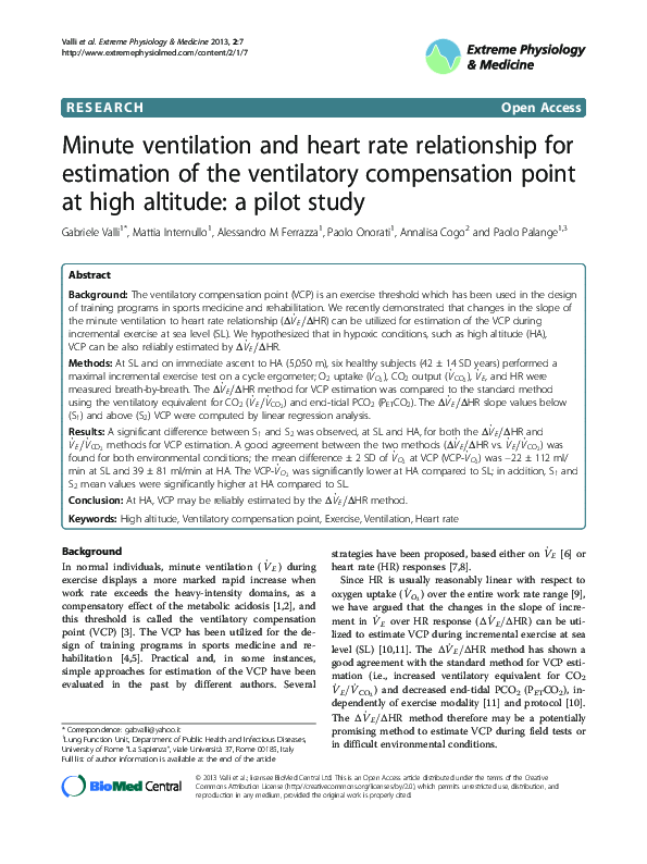 (PDF) Minute ventilation and heart rate relationship for estimation of ...