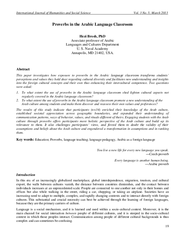 (PDF) Proverbs in the Arabic language classroom