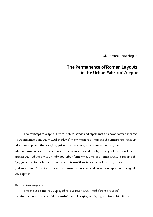 (PDF) The Permanence of Roman Layouts in the Urban Fabric of Aleppo