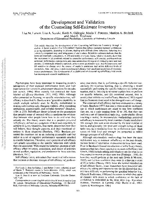 (PDF) Development and validation of the Counseling Self-Estimate Inventory