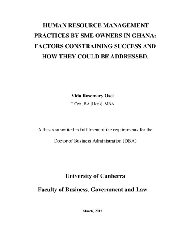 (PDF) Human resource management practices by SME owners in Ghana : factors constraining success ...