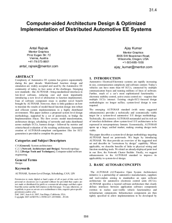 Pdf Optimizing Distributed Automotive Ee System Design 2308