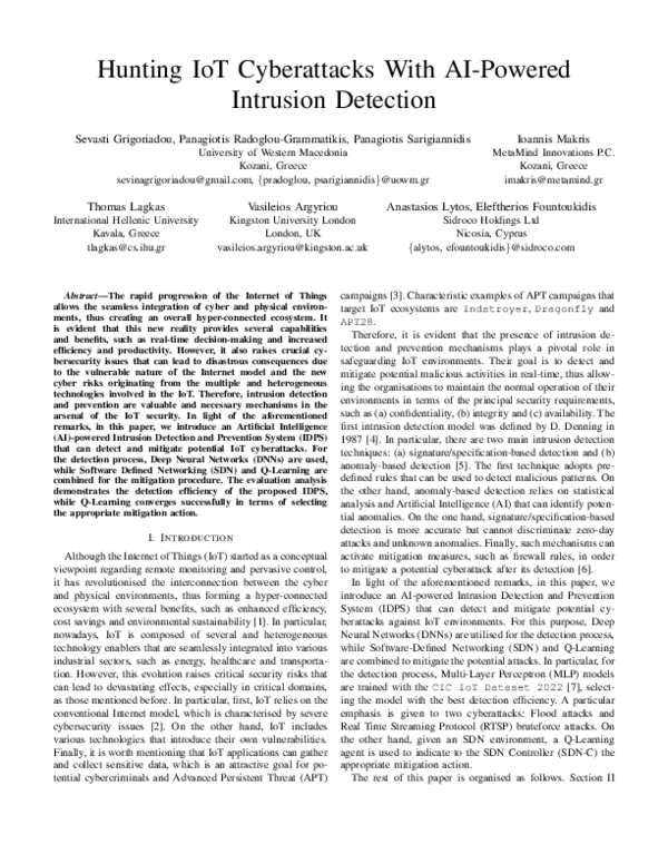 Pdf Hunting Iot Cyberattacks With Ai Powered Intrusion Detection