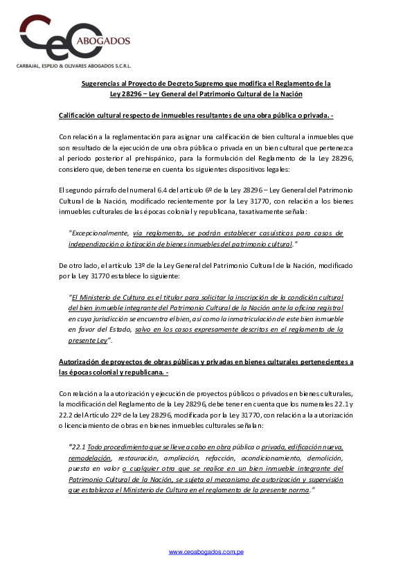 (PDF) Sugerencias a Proyecto DS que modifica Reglamento de la Ley de Patrimonio Cultural