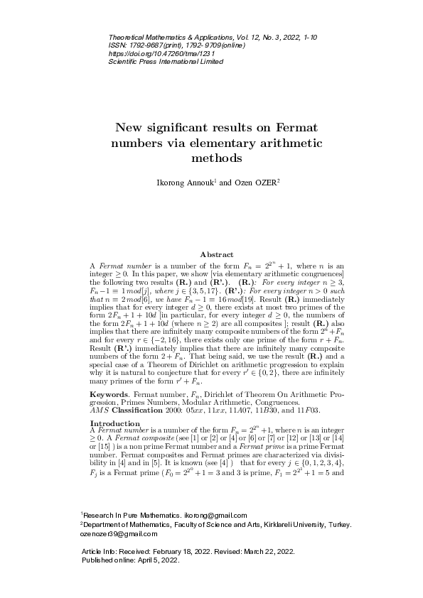 (PDF) Let us look on Fermat numbers and on numbers linked to Fermat numbers