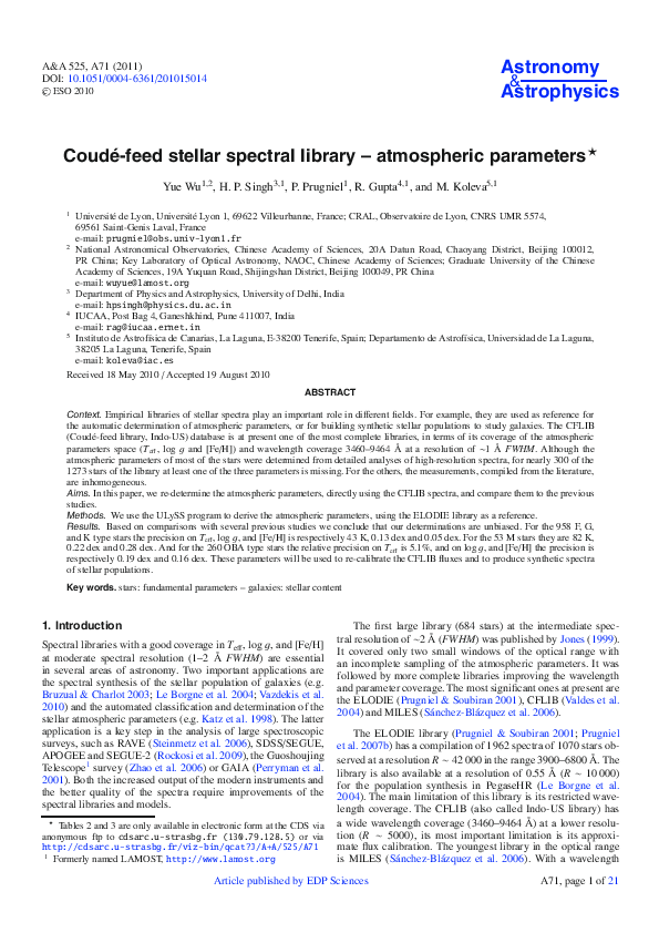 (PDF) Coudé-feed stellar spectral library – atmospheric parameters | harinder singh - Academia.edu