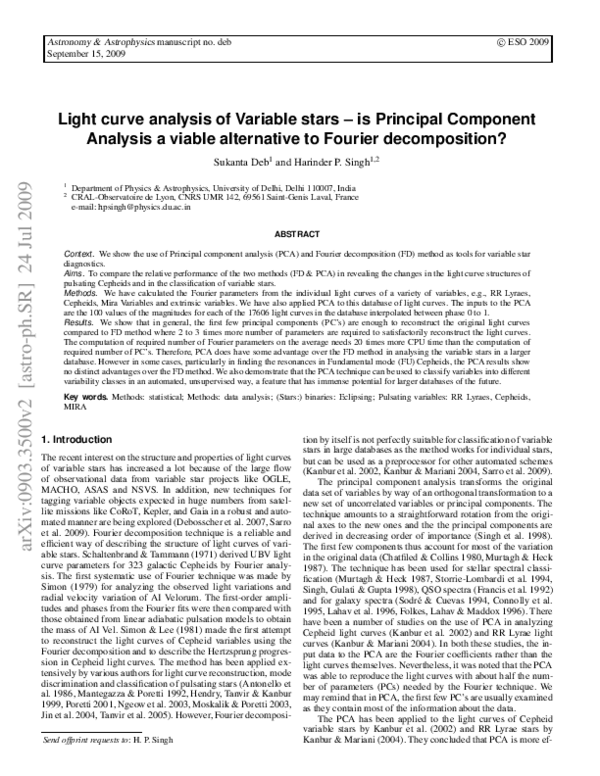 Pdf Light Curve Analysis Of Variable Stars Is Principal Component