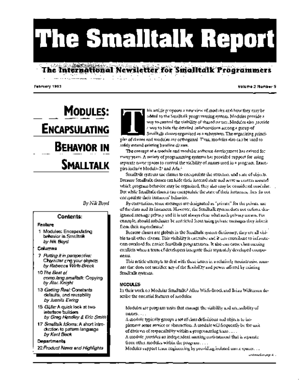 Modules: Encapsulating Behavior in Smalltalk