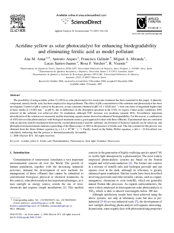 (PDF) Acridine yellow as solar photocatalyst for enhancing ...