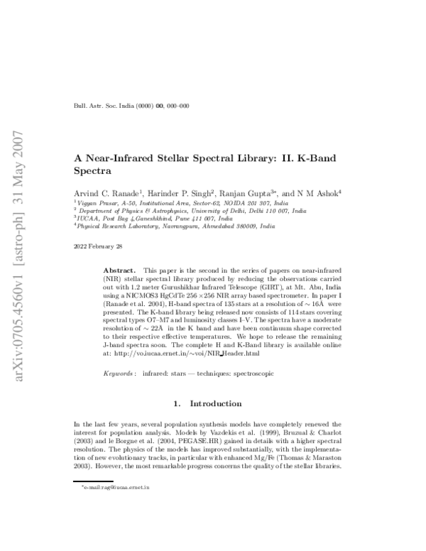 (PDF) A near-infrared stellar spectral library: II. K-band spectra