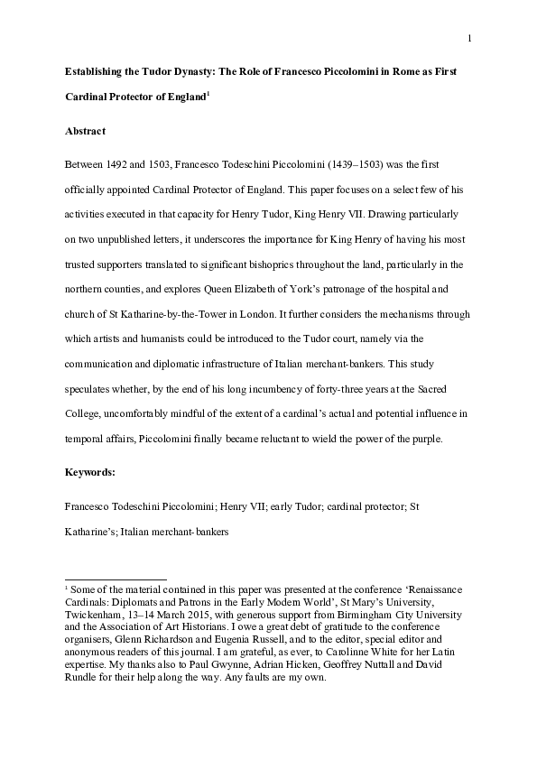 (DOC) Establishing the Tudor Dynasty: The Role of Francesco Piccolomini ...