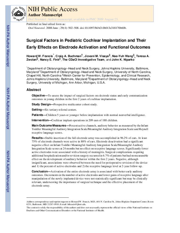 (PDF) Surgical Factors in Pediatric Cochlear Implantation and Their ...