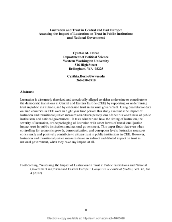 (PDF) Lustration and Trust in Central and East Europe: Assessing the ...