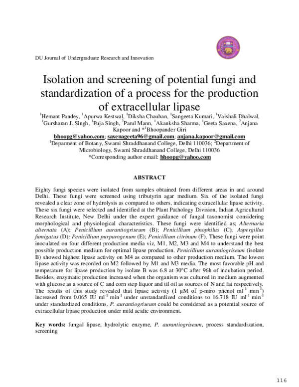 (PDF) Isolation and screening of potential fungi and standardization of a process for the ...