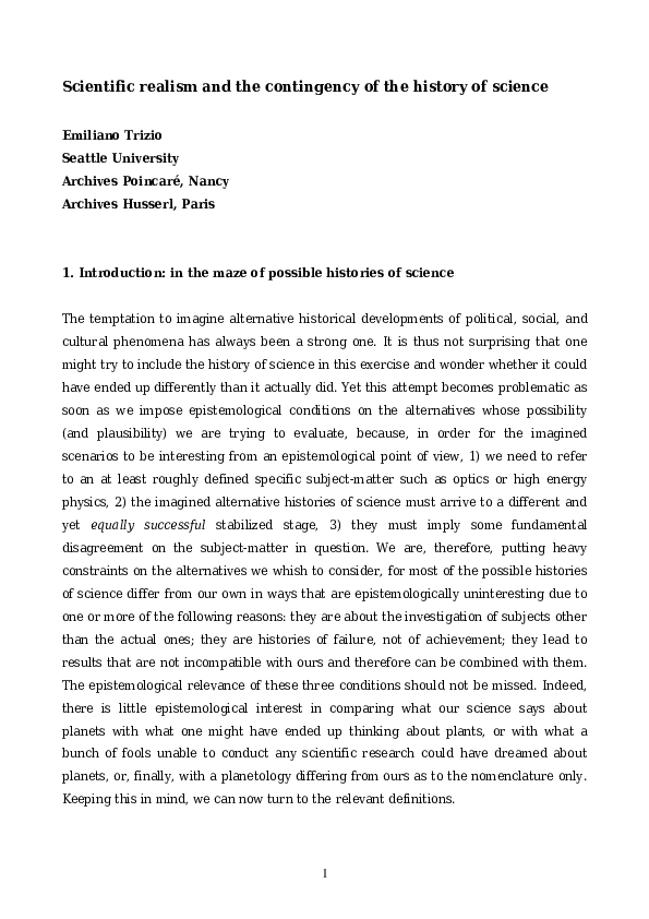 (PDF) Scientific Realism and the Contingency of the History of Science