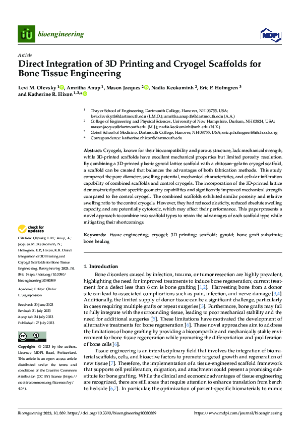 (PDF) Direct Integration of 3D Printing and Cryogel Scaffolds for Bone Tissue Engineering