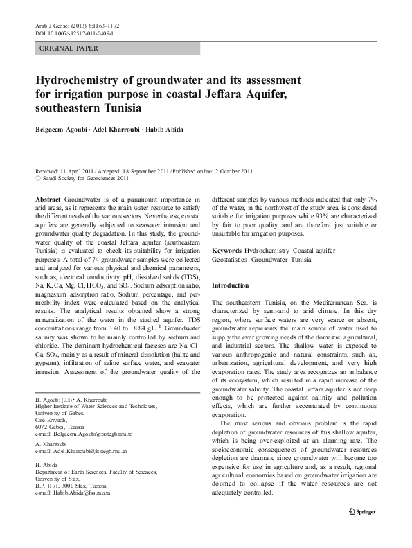 (PDF) Hydrochemistry of groundwater and its assessment for irrigation ...