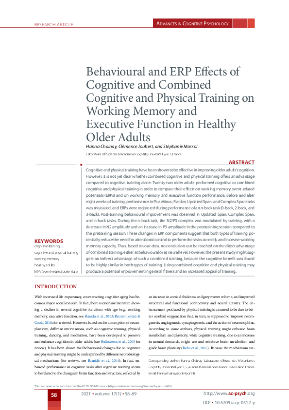 Pdf Behavioural And Erp Effects Of Cognitive And Combined Cognitive And Physical Training On