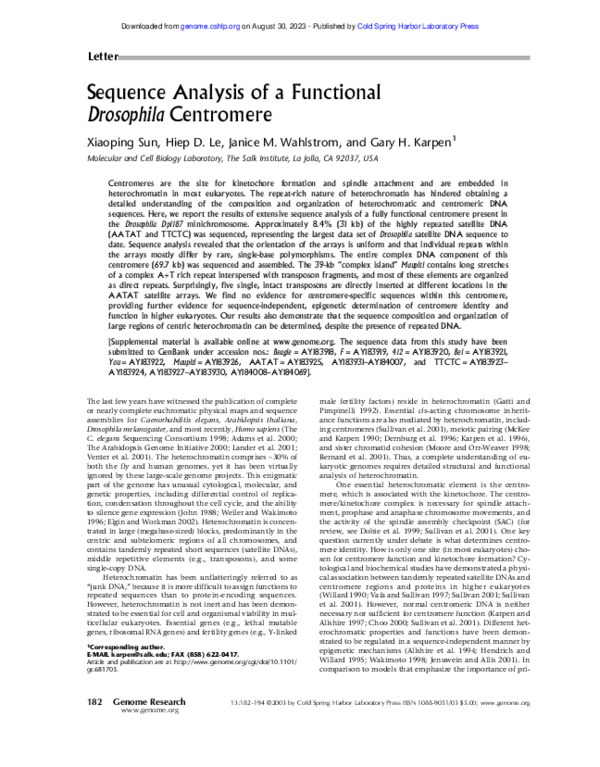 (PDF) Sequence Analysis of a Functional Drosophila Centromere
