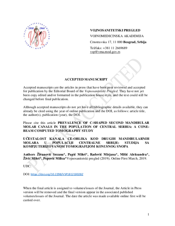 (PDF) Prevalence of C-shaped second mandibular molar canals in the ...
