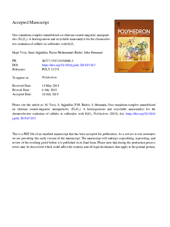 (PDF) Oxo-vanadium complex immobilized on chitosan coated-magnetic ...