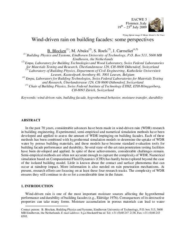 (PDF) Wind-driven rain on buildings facades: some perspectives