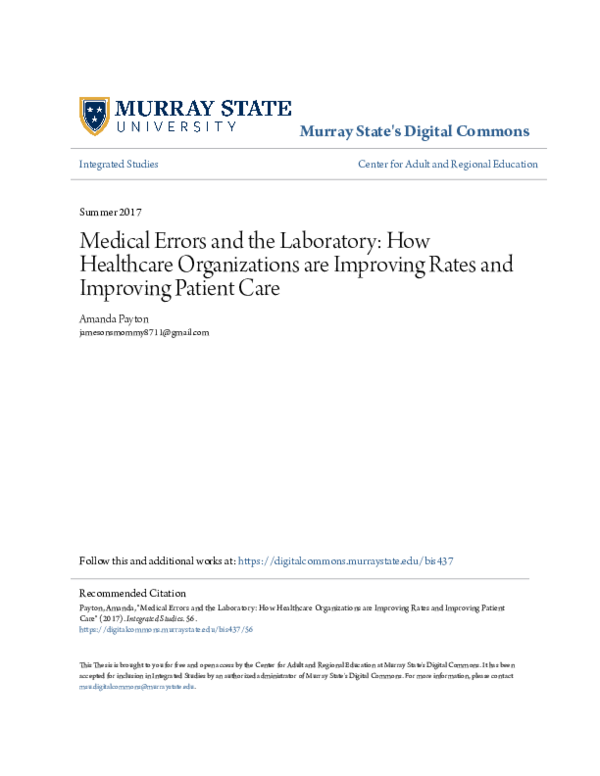 (PDF) Medical Errors and the Laboratory: How Healthcare Organizations ...