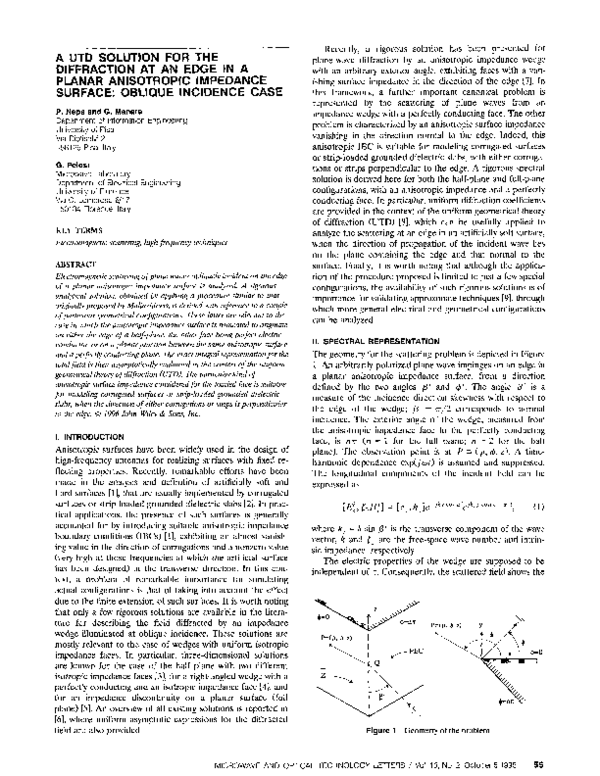 (PDF) A UTD solution for the diffraction at an edge in a planar anisotropic impedance surface ...