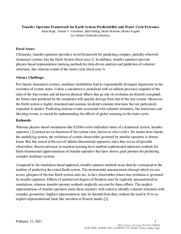 (PDF) Transfer Operator Framework for Earth System Predictability and ...