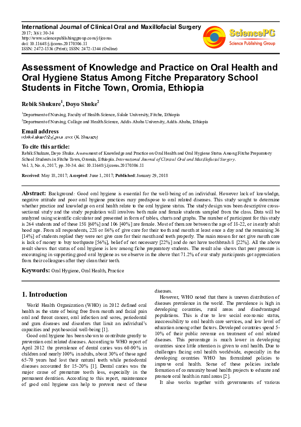 (PDF) Assessment of Knowledge and Practice on Oral Health and Oral ...