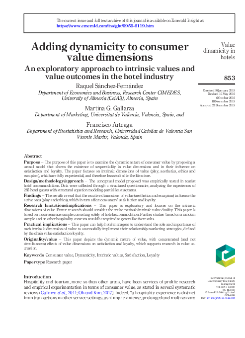 (PDF) Adding dynamicity to consumer value dimensions