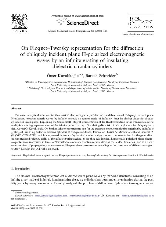 (PDF) On Floquet–Twersky representation for the diffraction of obliquely incident plane H ...