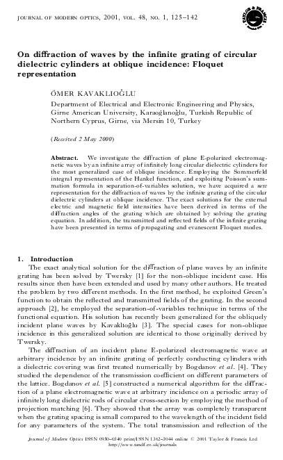 (PDF) On diffraction of waves by the infinite grating of circular dielectric cylinders at ...