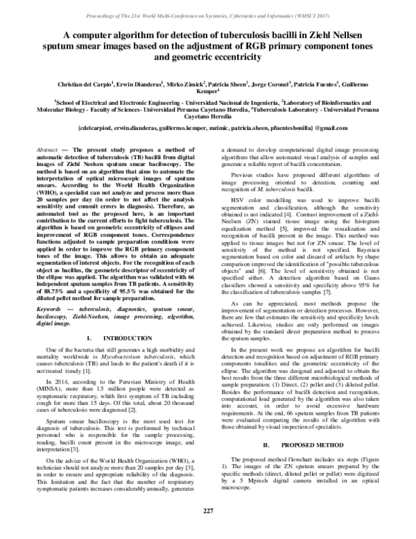 Pdf A Computer Algorithm For Detection Of Tuberculosis Bacilli In Ziehl Nellsen Sputum Smear