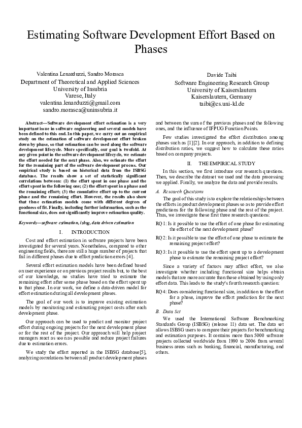 (PDF) Estimating Software Development Effort Based on Phases