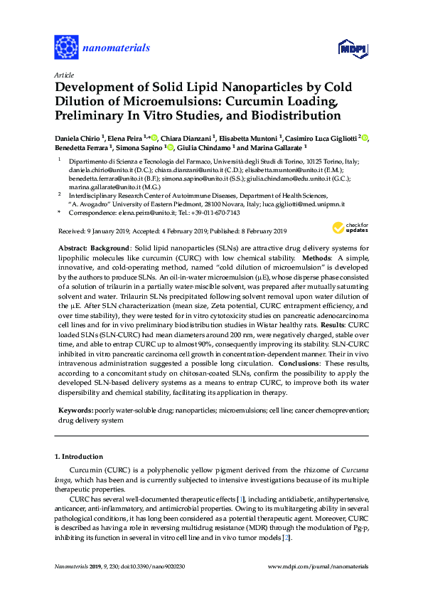 (PDF) Development of Solid Lipid Nanoparticles by Cold Dilution of Microemulsions: Curcumin ...