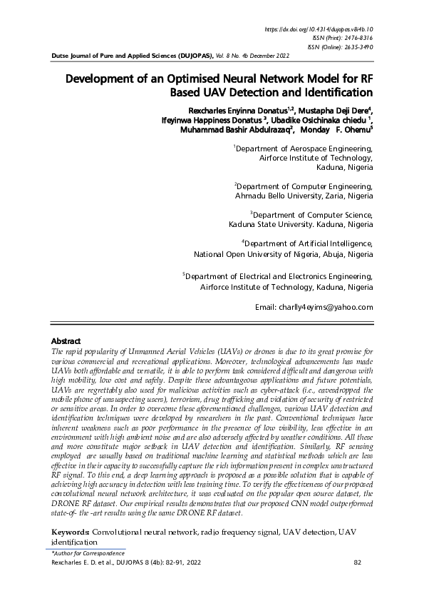 Pdf Development Of An Optimised Neural Network Model For Rf Based Uav Detection And Identification