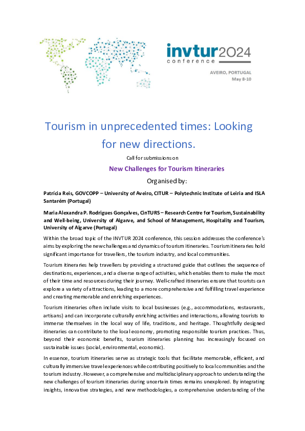 (PDF) INVTUR 2024 Call for submissions on New Challenges for Tourism Itineraries
