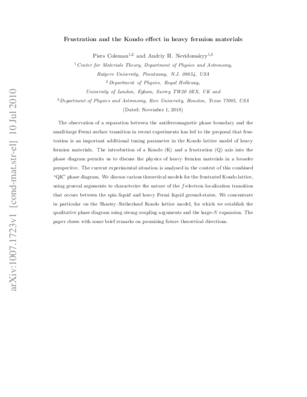 (PDF) Frustration and the Kondo Effect in Heavy Fermion Materials
