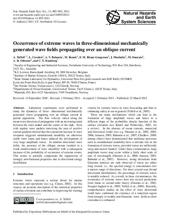 (PDF) Occurrence of extreme waves in three-dimensional mechanically ...