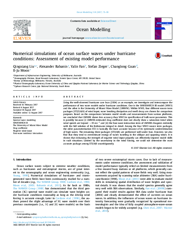 (PDF) Numerical simulations of ocean surface waves under hurricane conditions: Assessment of ...