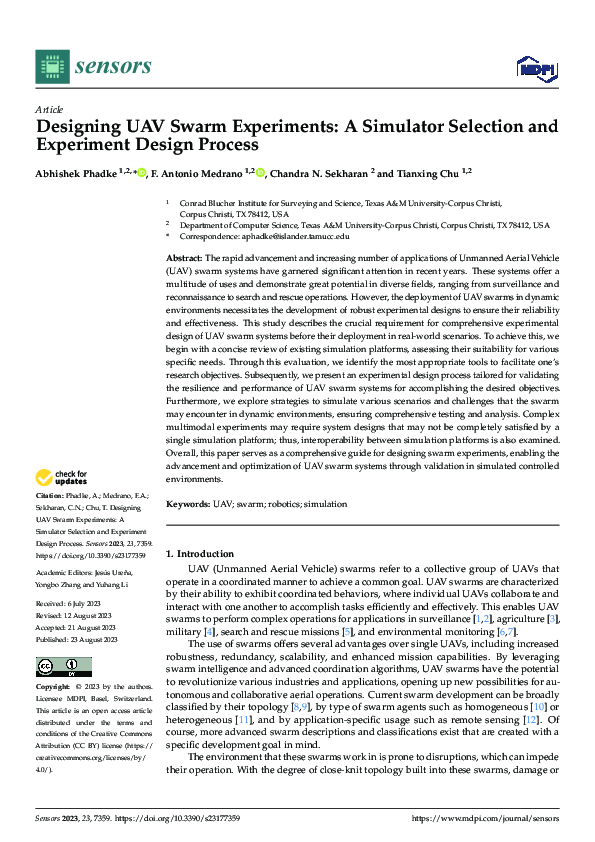 Pdf Designing Uav Swarm Experiments A Simulator Selection And Experiment Design Process