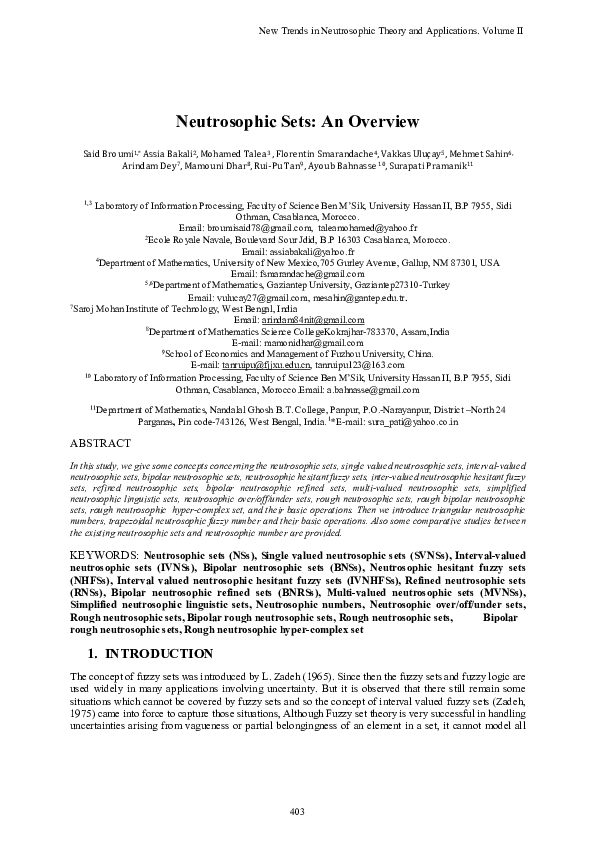 (PDF) Neutrosophic Sets: An Overview