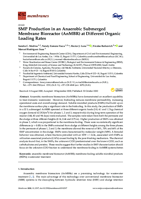 (PDF) SMP Production in an Anaerobic Submerged Membrane Bioreactor ...